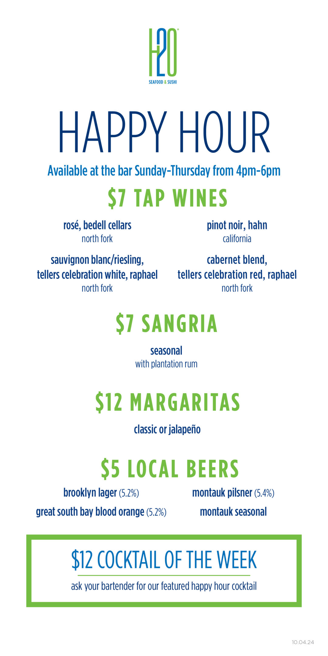 Happy Hour - H2O Seafood & Sushi | Smithtown